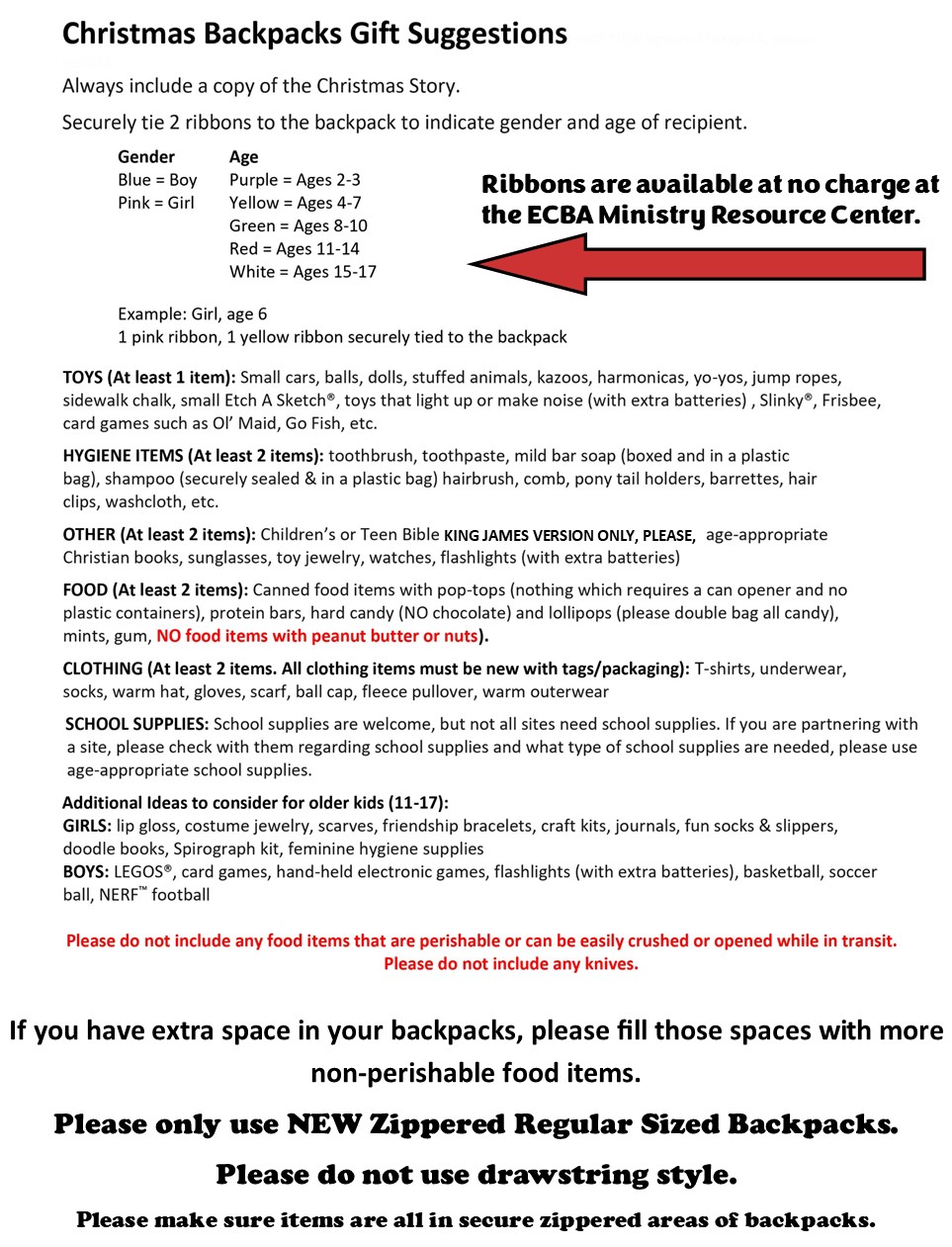 Christmas Backpacks Ministry - East Cullman Baptist Association