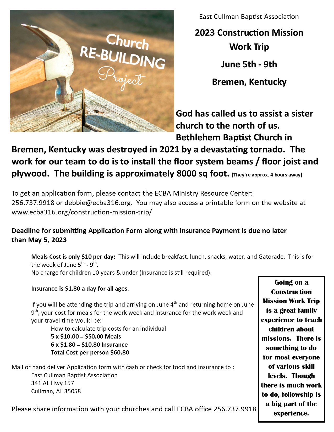 Construction Mission Trip - East Cullman Baptist Association