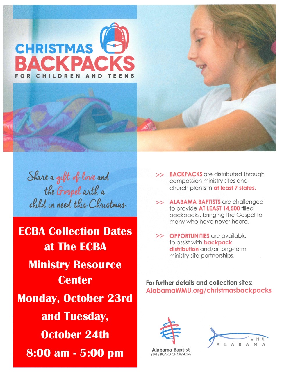 Christmas Backpacks Ministry - East Cullman Baptist Association